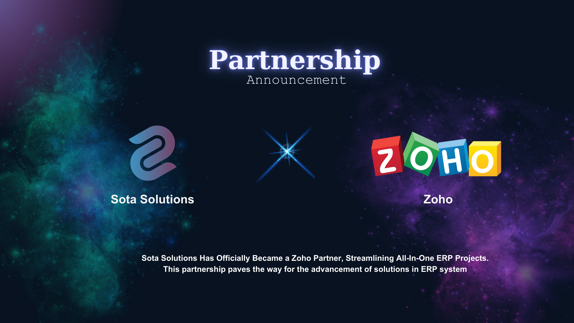 Strategic Partnership Announcement: Sota Solutions x Zoho | SotaERP Strategic Partnership Announcement: Sota Solutions x Zoho | SotaERP